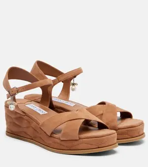 JIMMY CHOO Astra 60 Suede Wedge Sandals - Brown