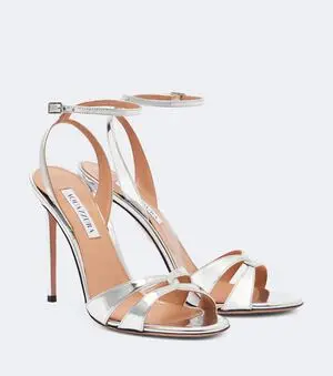 AQUAZZURA You And I Metallic Leather Sandals - Silver