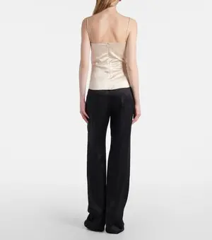 Magda Butrym Floral-appliqué Silk-blend Satin Top - Beige