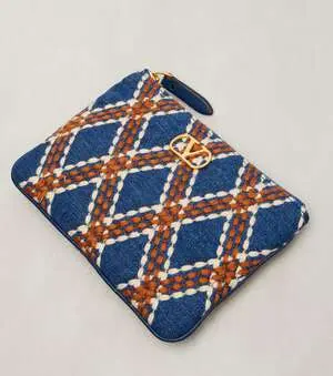 Valentino Garavani Quiltie 67 Embroidered Denim Pouch