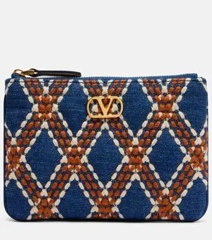 VALENTINO Valentino Garavani Quiltie 67 Embroidered Denim Pouch