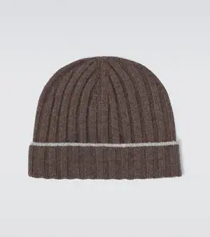 Brunello Cucinelli Ribbed-Knit Cashmere Beanie Brown