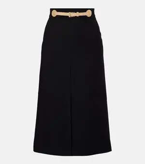 Valentino Garavani Belted Wool And Silk Midi Skirt - Black