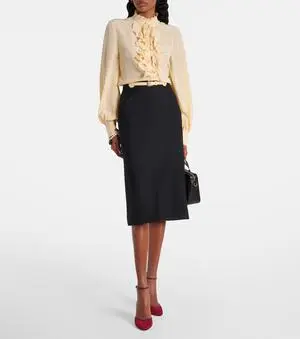 Valentino Garavani Belted Wool And Silk Midi Skirt - Black