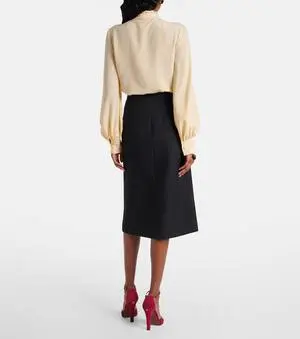 Valentino Garavani Belted Wool And Silk Midi Skirt - Black