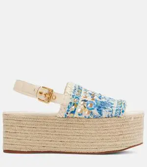 Farm Rio Printed Leather Platform Espadrilles
