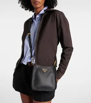 Prada Mini Leather Shoulder Bag - Black