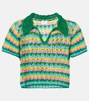 Anna Kosturova Striped Crochet Polo Shirt - Green