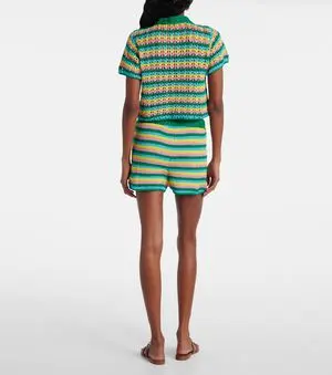 Anna Kosturova Striped Crochet Polo Shirt - Green