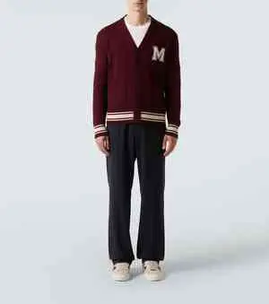 Moncler Patch-appliqué Wool Cardigan - Burgundy
