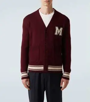 Moncler Patch-appliqué Wool Cardigan - Burgundy