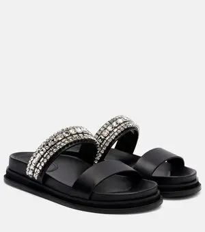 JIMMY CHOO Jadi Crystal-embellished Leather Slides - Black