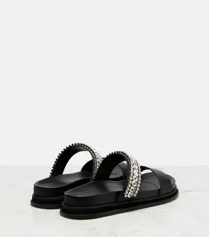 JIMMY CHOO Jadi Crystal-embellished Leather Slides - Black