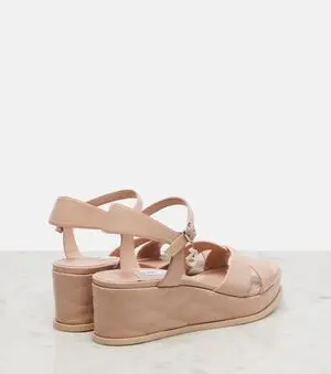 JIMMY CHOO Astra 60 Leather Wedge Sandals - Pink