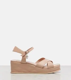 JIMMY CHOO Astra 60 Leather Wedge Sandals - Pink