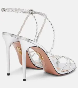 AQUAZZURA Love Struck 105 Embellished Leather Sandals - Silver