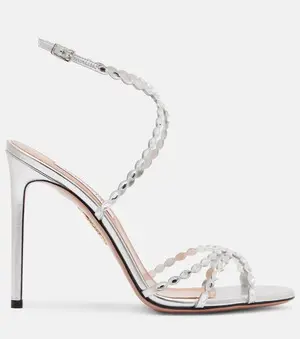 AQUAZZURA Love Struck 105 Embellished Leather Sandals - Silver