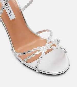 AQUAZZURA Love Struck 105 Embellished Leather Sandals - Silver