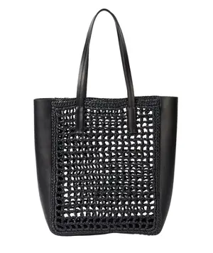 Khaite Small Leather-trimmed Raffia Tote Bag - Black