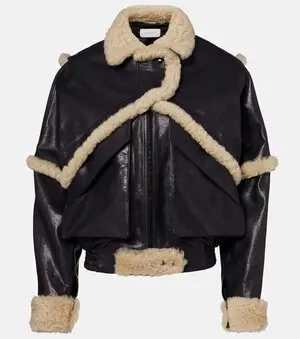Magda Butrym Shearling-trimmed Leather Bomber Jacket - Blue