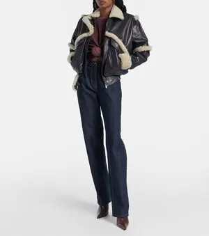 Magda Butrym Shearling-trimmed Leather Bomber Jacket