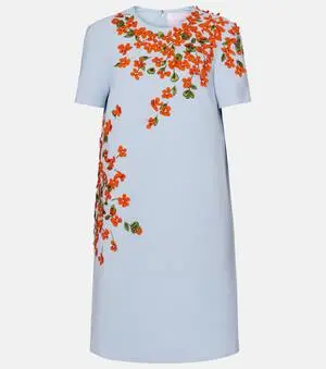 Carolina Herrera Floral-appliqué Crêpe Shift Dress - Blue
