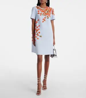 Carolina Herrera Floral-appliqué Crêpe Shift Dress - Blue