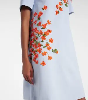 Carolina Herrera Floral-appliqué Crêpe Shift Dress - Blue