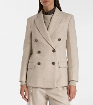 Brunello Cucinelli Wool And Cashmere Double-breasted Blazer - Beige