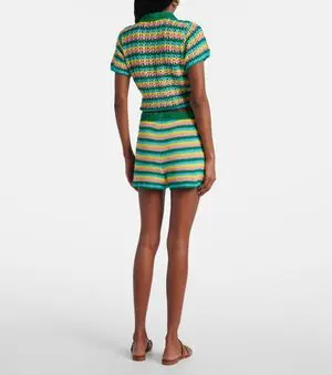 Anna Kosturova Striped Crochet Cotton Shorts - Green