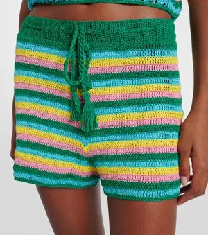 Anna Kosturova Striped Crochet Cotton Shorts - Green