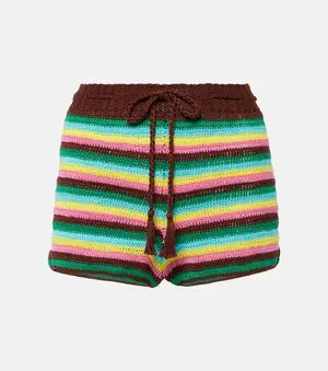 Anna Kosturova Striped Crochet Cotton Shorts - Multicoloured