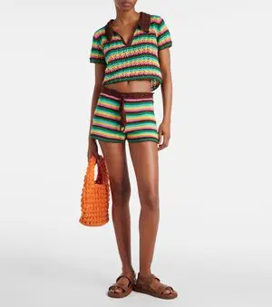 Anna Kosturova Striped Crochet Cotton Shorts - Multicoloured