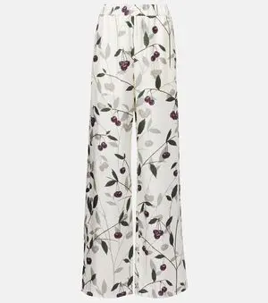 Stella McCartney Printed Silk Twill Wide-leg Pants - White