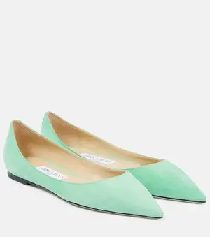 JIMMY CHOO Jimmy Choo Suede Pointed Toe Ballet Flats Green