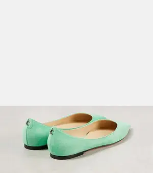 JIMMY CHOO Suede Pointed Toe Ballet Flats - Green
