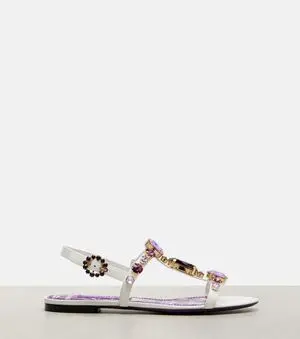 Dolce & Gabbana Embellished Leather Slingback Sandals - White