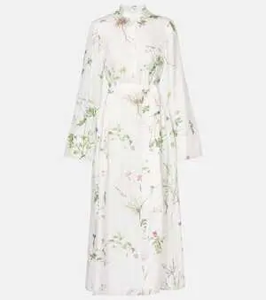 Erdem Floral Printed Silk Midi Dress - White