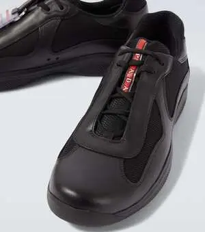 Prada America's Cup Leather-trimmed Sneakers - Black