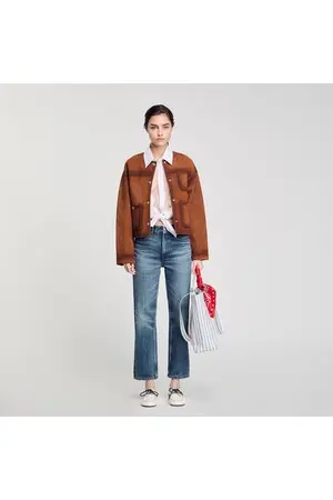 Sandro Embellished Denim Jacket - Blue