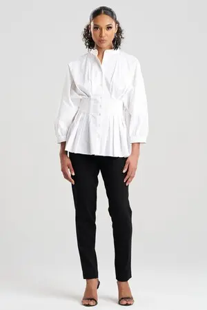 Natori Cotton Poplin Pleated Shirt