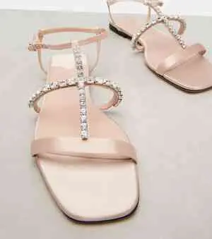 JIMMY CHOO Gwyn Embellished Satin And Leather Sandals - Beige