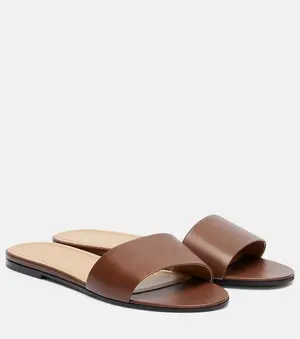 THE ROW Signum Leather Slides - Brown