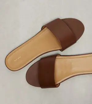 THE ROW Signum Leather Slides - Brown