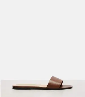 THE ROW Signum Leather Slides - Brown