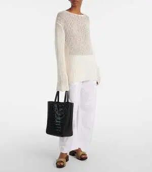 Khaite Small Leather-trimmed Raffia Tote Bag - Black