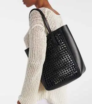 Khaite Small Leather-trimmed Raffia Tote Bag - Black