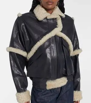 Magda Butrym Shearling-trimmed Leather Bomber Jacket