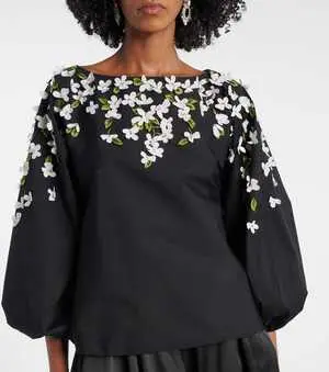 Carolina Herrera Floral-appliqué Cotton-blend Top