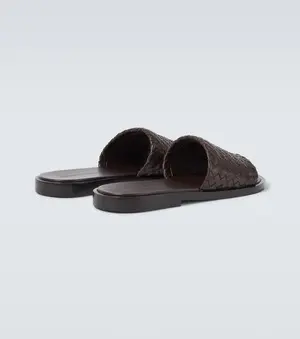 Bottega Veneta Elio Intrecciato Leather Slides - Brown